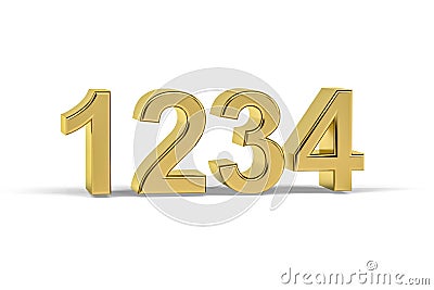 Golden 3d Number 1234 - Year 1234 Isolated On White Background Stock ...