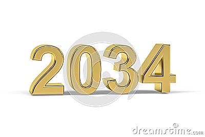 Golden 3d Number 2034 - Year 2034 Isolated On White Background Stock ...
