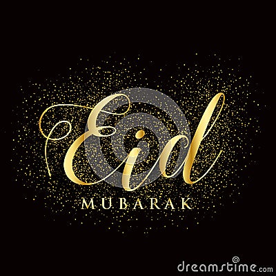 Golden Eid Mubarak Text With Glitter Effect Vector Illustration ...