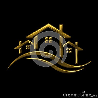Golden Icon Houses 3D Illustration Logo Stock Illustration - Image ...