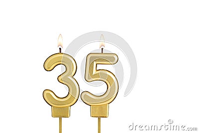 Golden Number 35 Birthday Candle On White Background Stock Photo ...