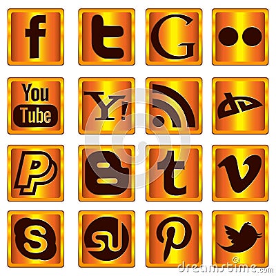 Golden Social Media Icons Editorial Photo | CartoonDealer.com #41093217