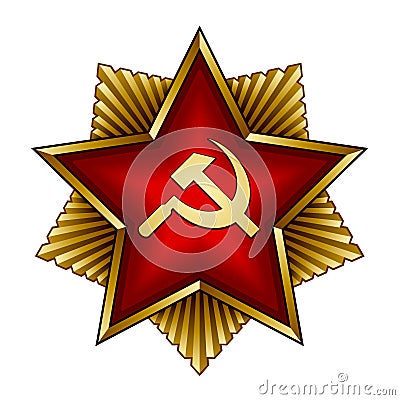 Golden Soviet Badge - Red Star Sickle And Hammer Vector Illustration ...