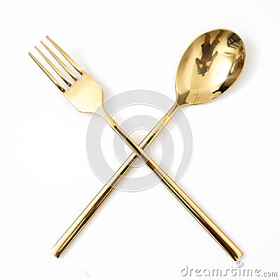 Golden Spoon And Fork Isolated On A White Stock Image | CartoonDealer ...