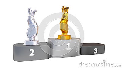 Golf Podium with Gold Silver and Bronze Trophy Appearing Stock Footage ...