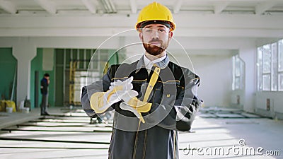 Good Looking Guy Construction Worker Posing in Front of the Camera ...