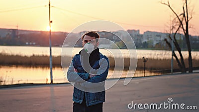 Good Looking Man Standing in Front of the Camera he Looking at Sunset ...