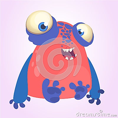 Goofy Red Monster With Blue Hands Cartoon. Vector Illustration ...