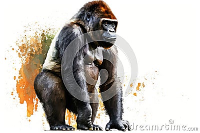 Full Body Gorilla Watercolor, Largest Primates. Isolate On White ...