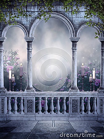 Gothic Balcony With Candles And Roses Stock Image - Image: 18667321