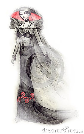 Gothic Bride Fashion Illustration Royalty Free Stock Photo - Image: 9554805
