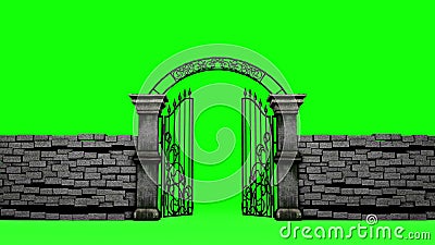 Gothic Gates Open on Green Background, 3D Animation Stock Footage ...