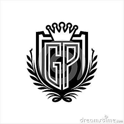 GP Logo Heraldic Shield Shape With Crown, Vintage Crest On White ...