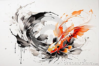 Graceful Elegance: Calligraphy Style One Koi Fish With Splash Effects ...