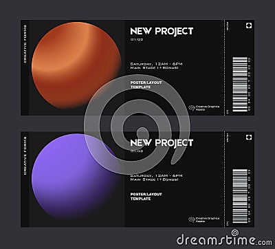 Gradient Aesthetic Art Modern Ticket Design Collection. Template Set ...