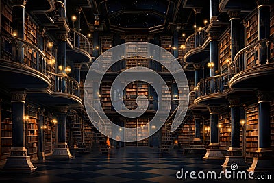 A Grand Library With Endless Shelves Background Royalty-Free Stock ...