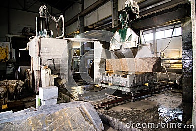 Granite Processing In Manufacturing. Cutting Granite Slab With A ...