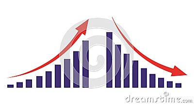 Graph Going Up And Down With Red Arrows Vector. Blue Chart Bar Vector ...