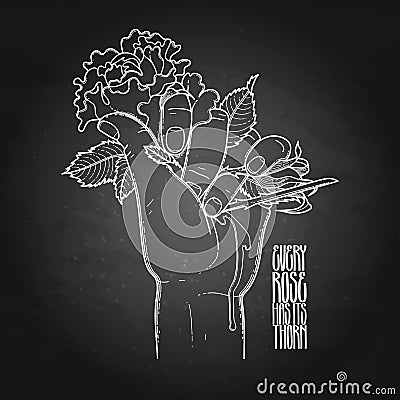 Graphic Bleeding Hand With Rose Vector Illustration | CartoonDealer.com ...