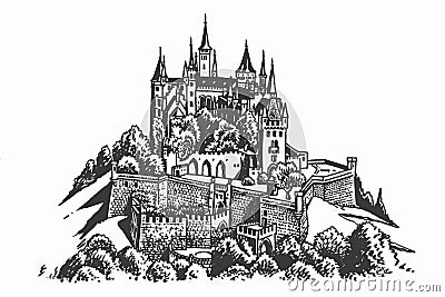 Graphical Hohenzollern Castle Isolated On White,vector Illustration ...