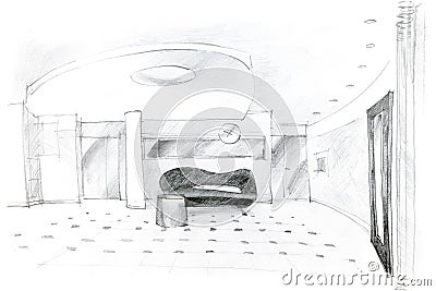 Graphical Pencil Sketch Of Hall Interior Design Stock Photo ...