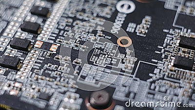 Graphics Card GPU Circuit Board, Capacitors and Fuses, Microchip and ...