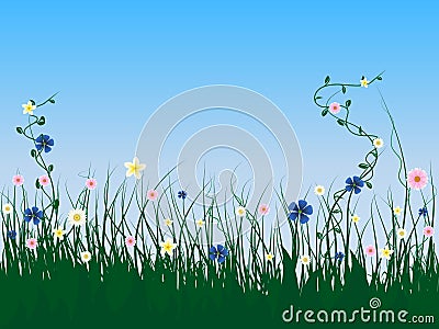 Spring flowers and grass stock vector. Illustration of flowers - 12209734