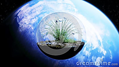 Grass in Glass Sphere in Outer Space. Ecology Concept. 3d Rendering ...