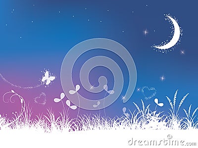 Grass And Night Sky Background Vector Illustration | CartoonDealer.com ...