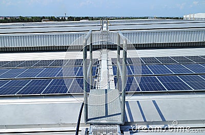 Grating Walkway On Multi-level Roof For Solar PV Rooftop System Royalty ...