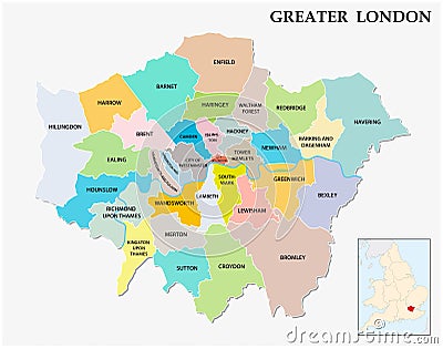 Greater London Administrative And Political Map Vector Illustration ...