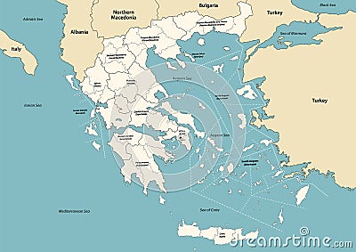 Greece Provinces And Regions Vector Map With Neighbouring Countries And ...