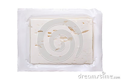 Greek Feta Block, Brined Cheese, In Its Opened Original Plastic Wrap ...