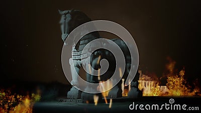 The Greek Trojan Horse Inside of Burning Troy Stock Footage - Video of ...