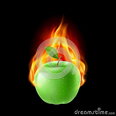 Green Apple In The Fire Stock Vector - Image: 60003195