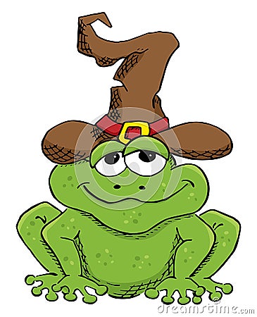 Green Cartoon Toad With Witch Hat Isolated On White Vector Illustration ...