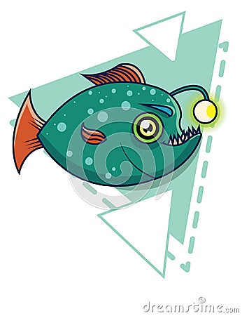 Green Fish On A Geometric Background. Deep-sea Fish Cartoon Vector ...
