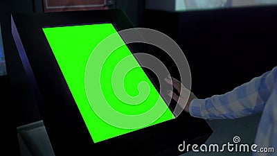Green Screen Concept - Woman Looking at Blank Interactive Green Display ...