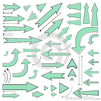 Green Set Of Illustrations Of Hand Drawn Arrows Of Different Lengths ...