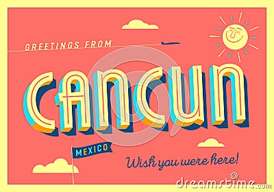 Greetings From Cancun, Mexico Postcard. Cartoon Vector | CartoonDealer ...