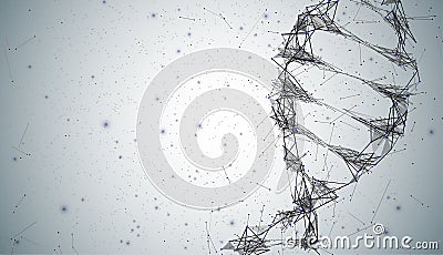 Grey DNA With Polygon Line On Black Abstract Background. Connection ...