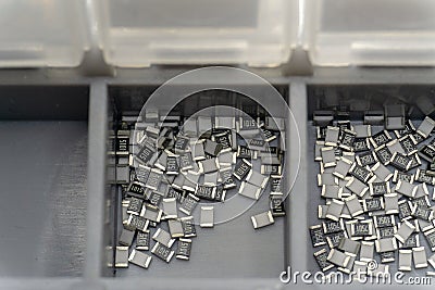Grey Scattered Microscopic SMT Surface Mount Chip Resistors Sorted In ...