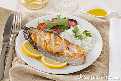 Grilled Fish With Rice, Lemon Royalty Free Stock Photo - Image: 27528265