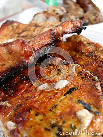 Roasted Meat Lechon on Banana Leaf. Filipino Eatery with Grilled Pork ...