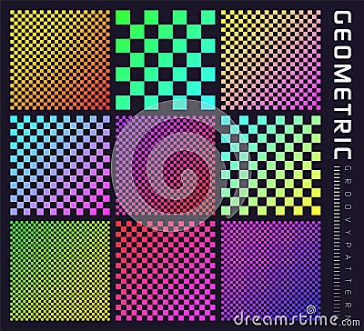 Groovy Checkered Pattern, Colorful Distorted Tiled Grid. Vintage Wavy ...