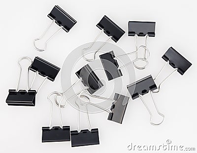 Group Of Black Metal Paper Clips On White Stock Photography ...