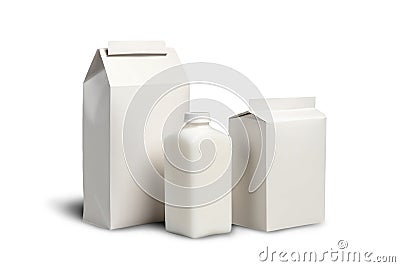 Group Of Blank Half Liter Milk Boxes With Lid Isolated On White With ...