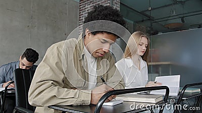 Group Diverse Students Sit in Classroom Write Exam Test Concentrated ...