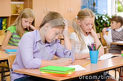 Group Of Elementary School Pupils Takes The Test In Class Stock Image ...