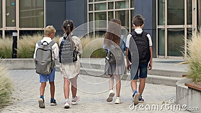 Group of Elementary School Students Rush To a Lesson To School. Back To ...